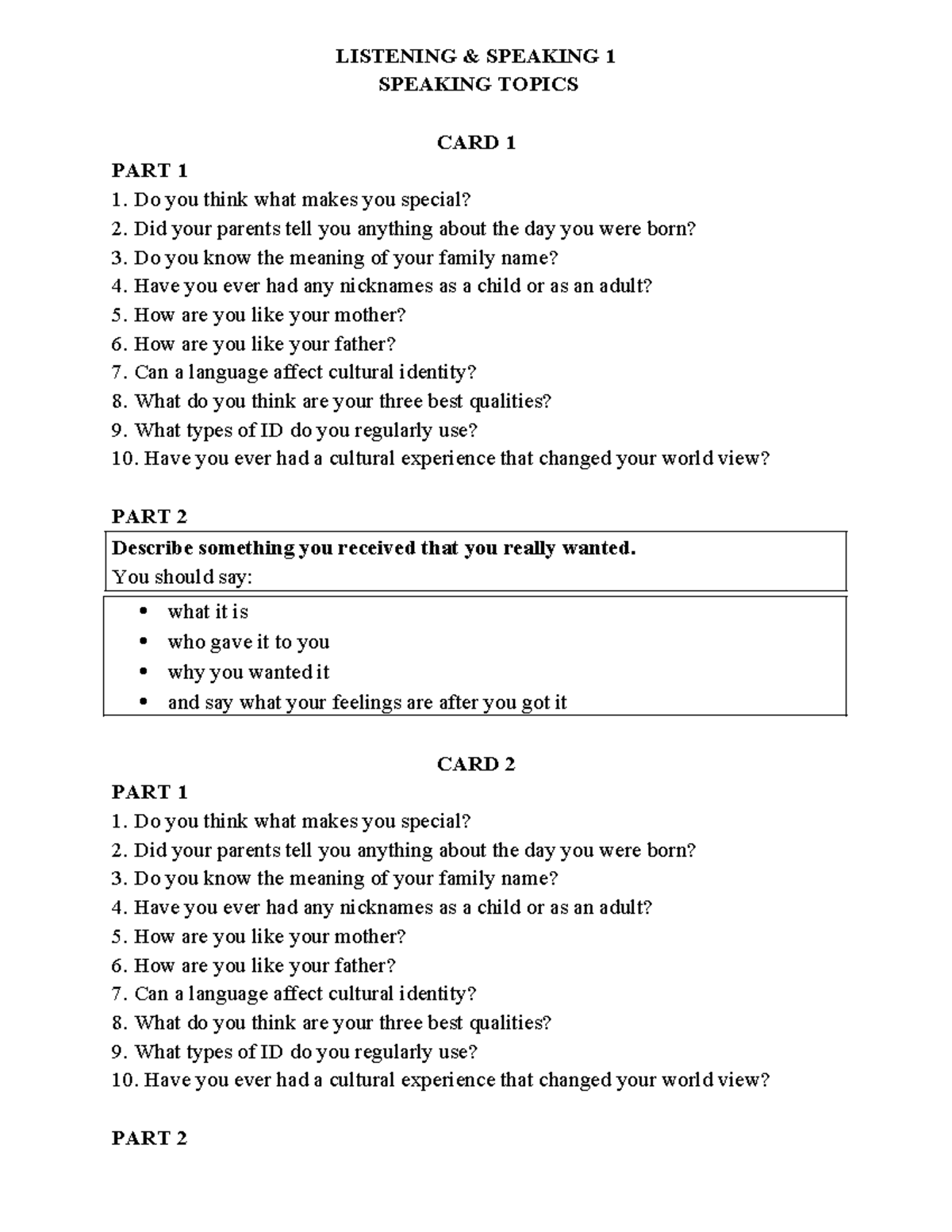 Speaking skillful - Student version - LISTENING & SPEAKING 1 SPEAKING ...