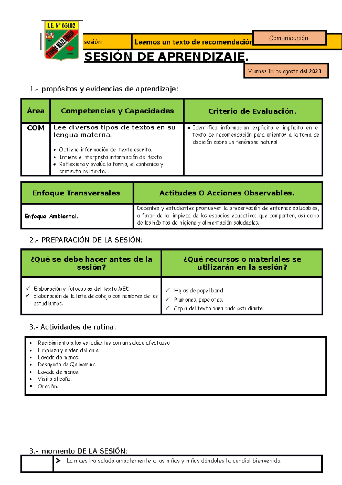 Martes 15 DE Agosto - Comunicación - Leemos UN Texto DE Recomendación ...
