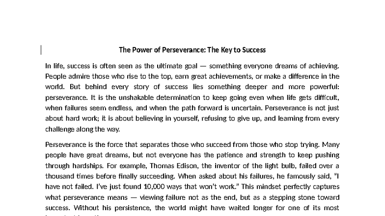 The Power of Perseverance: Key to Success in Life - Studocu
