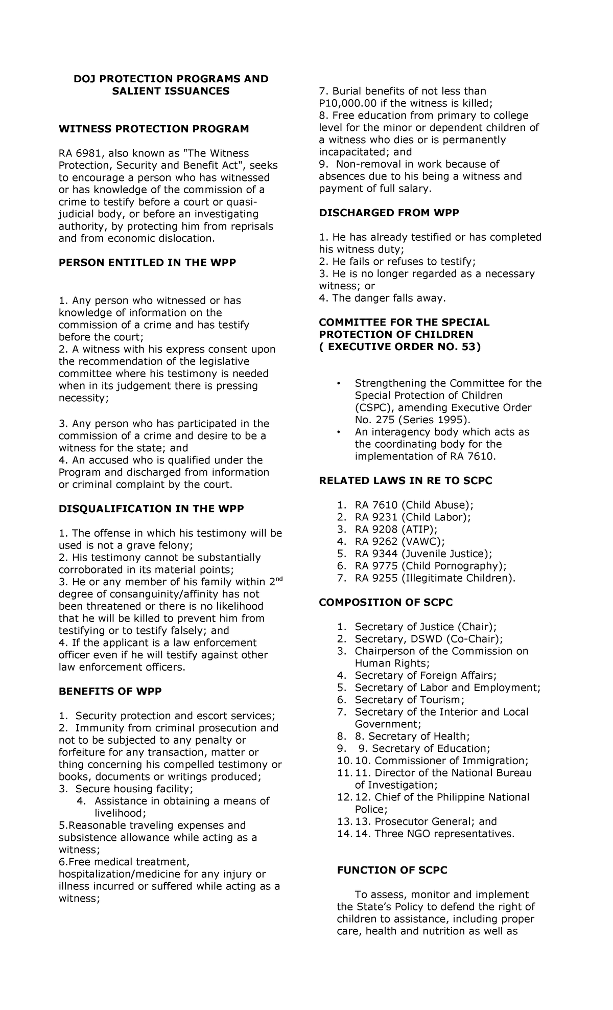 DOJ WPP & Special Protection of Children: Key Guidelines & Issuances ...