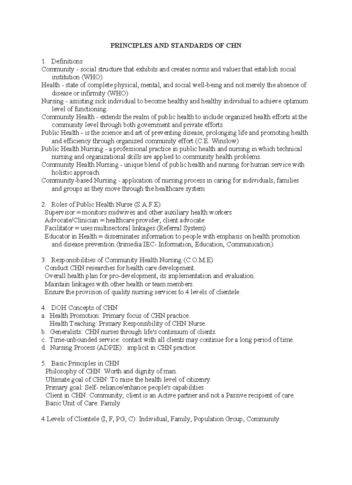 Community Health Nursing Principles and Standards CHN 1 Notes 2025 ...