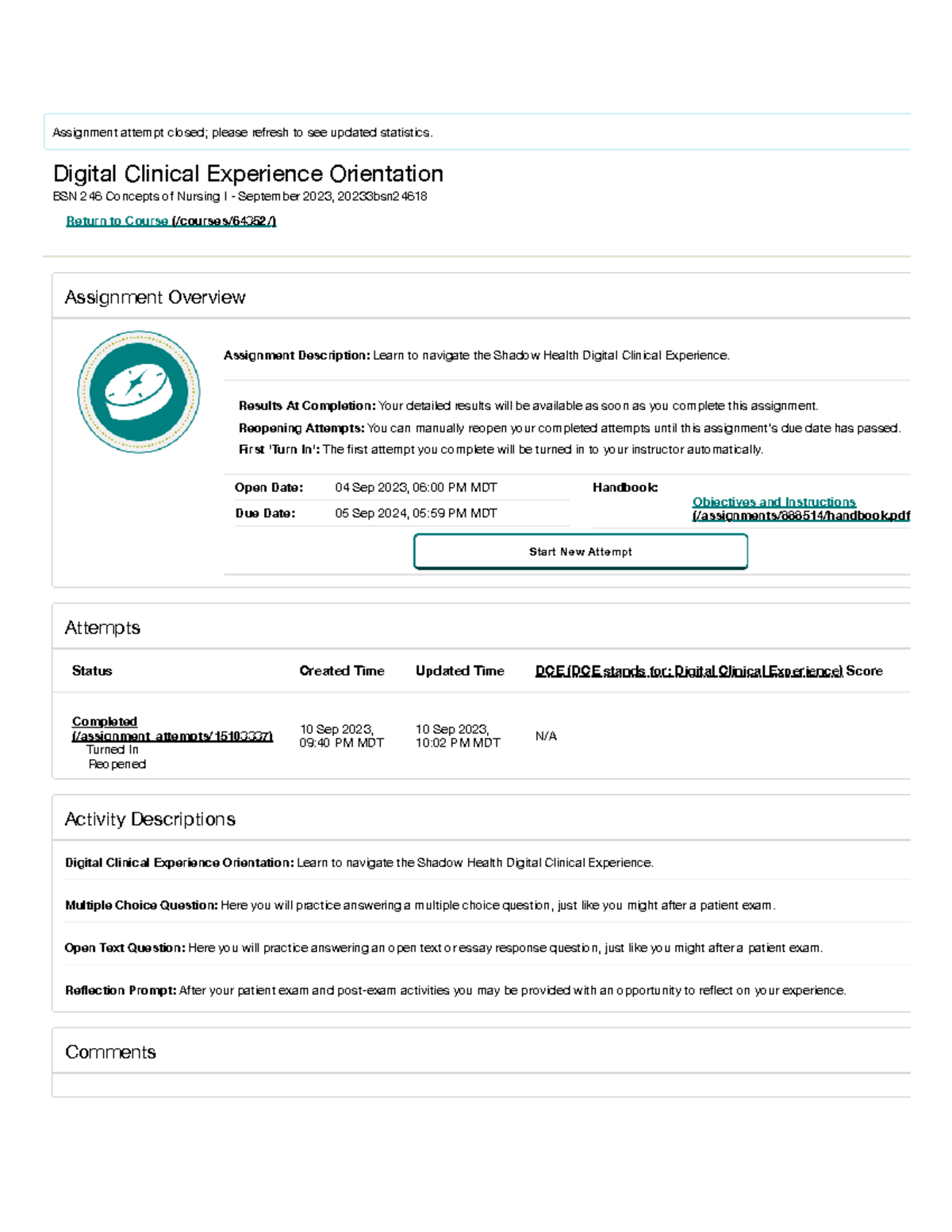BSN 246 Digital Clinical Experience Orientation - September 2023 - Studocu