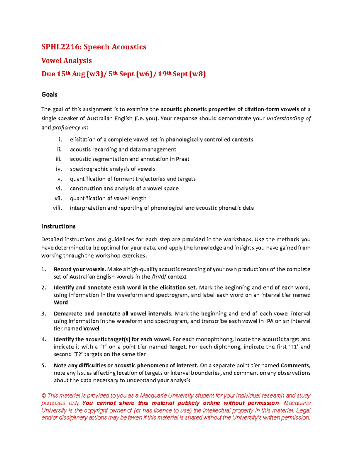 SPHL2216: Vowel Analysis Assignment Guidelines and Instructions - Studocu