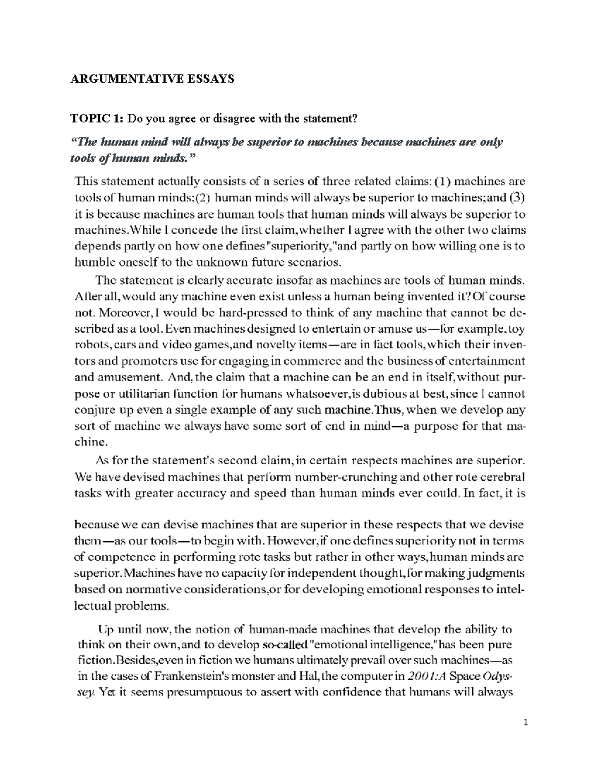 MORE Argumentative Samples - Advanced Writing C1 - 1 ARGUMENTATIVE ...