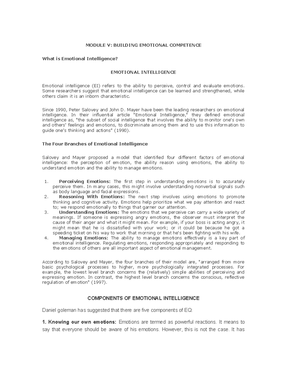 Emotional Intelligence - MODULE V: BUILDING EMOTIONAL COMPETENCE What ...