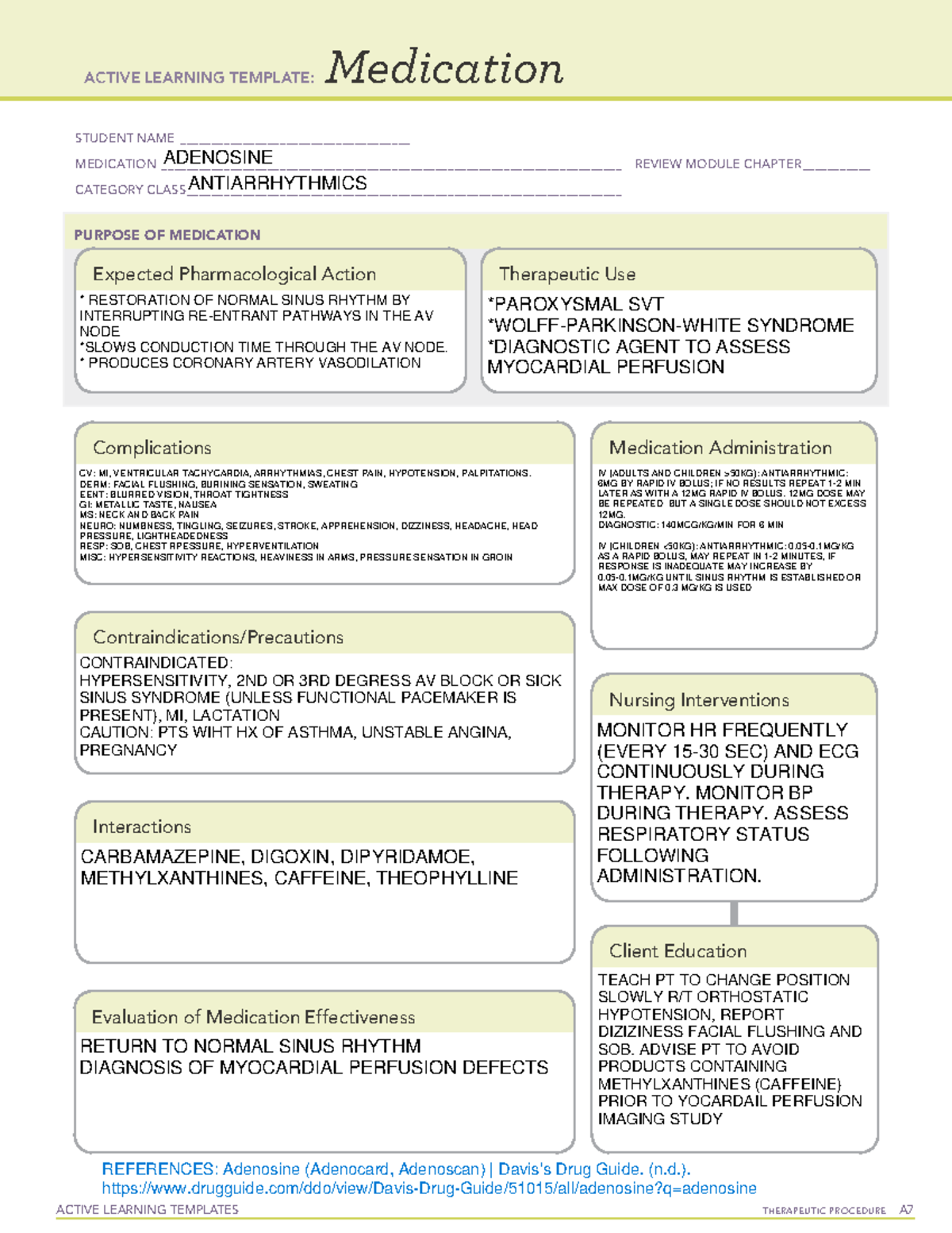 Adenosine (Antiarrhythmic): Active Learning Template for Medication ...