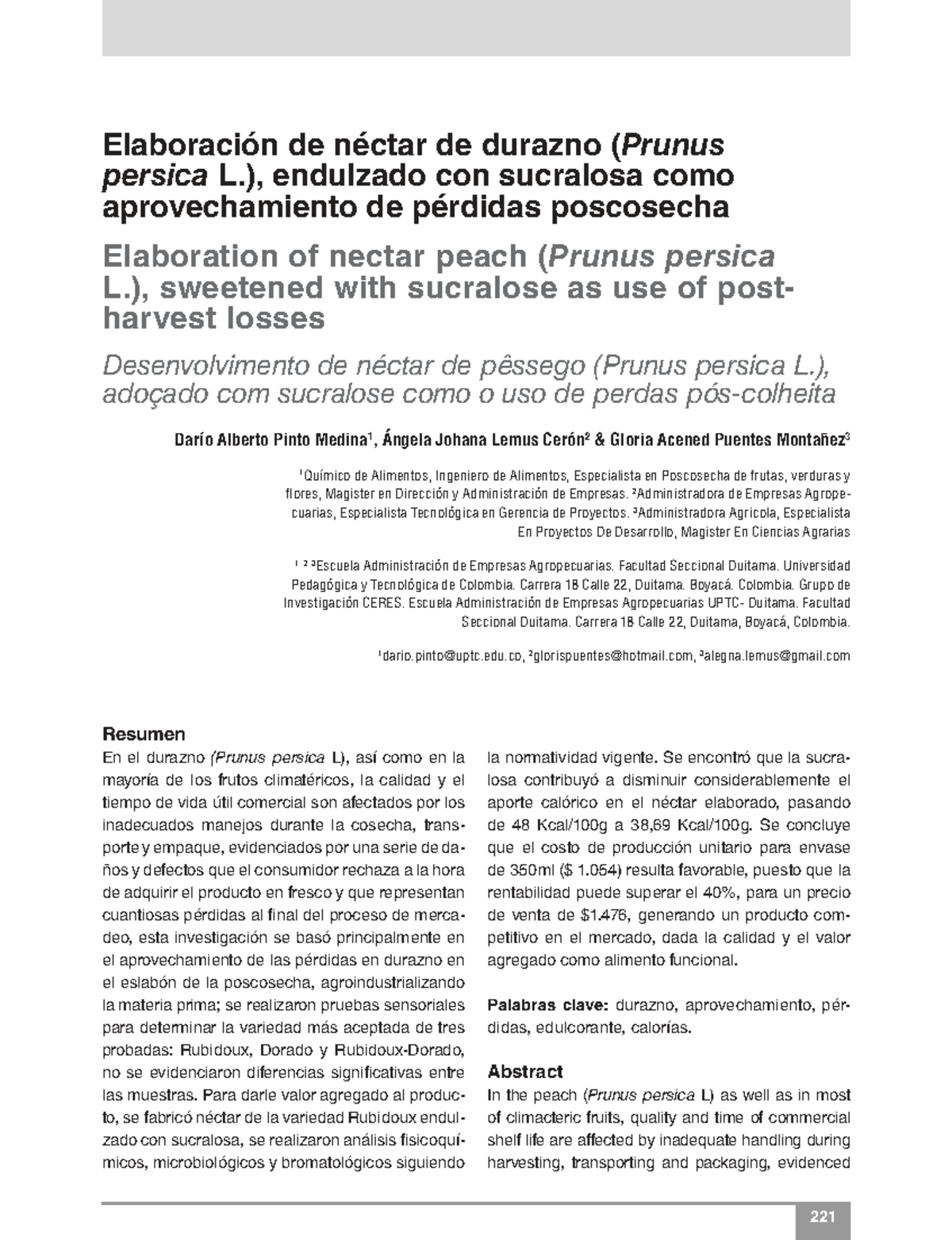 Elaboración de Néctar de Durazno (Prunus persica L.) con Sucralosa ...