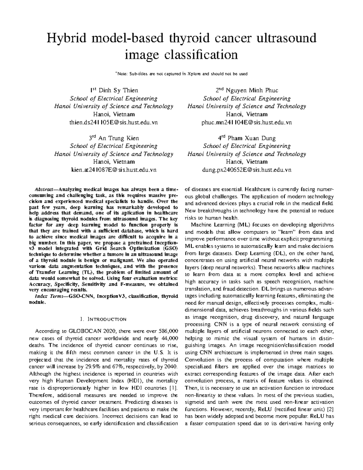Hybrid Classification of Thyroid Cancer via Ultrasound Images (EE123 ...