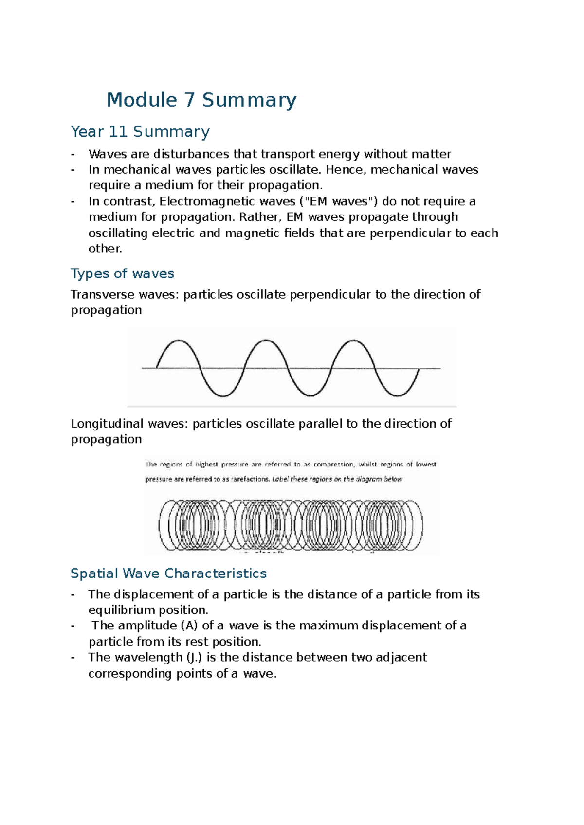 Module 7 Summary: Waves and Their Characteristics - Year 11 Notes - Studocu