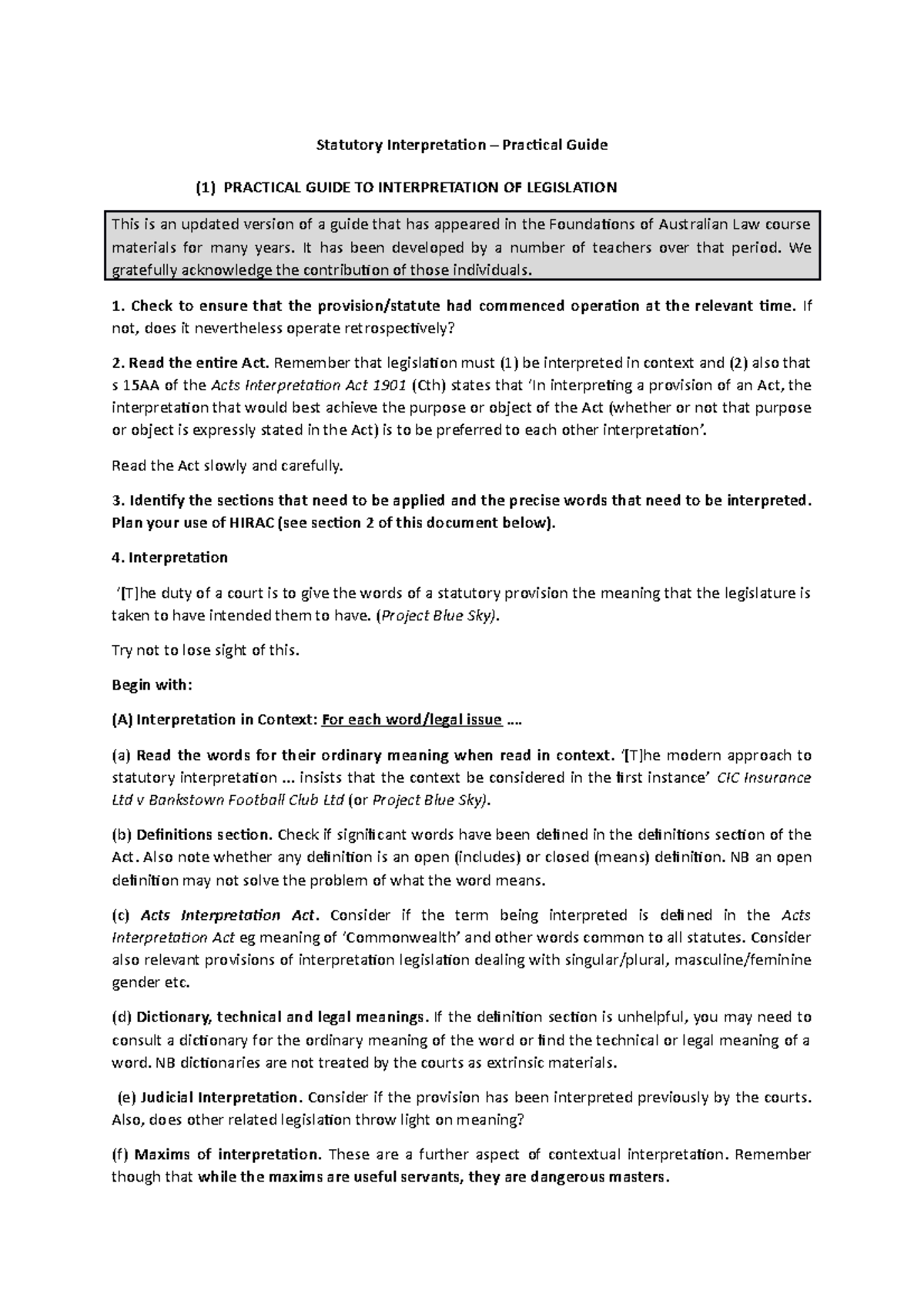 Statutory Interpretation: A Practical Guide for Foundations of ...