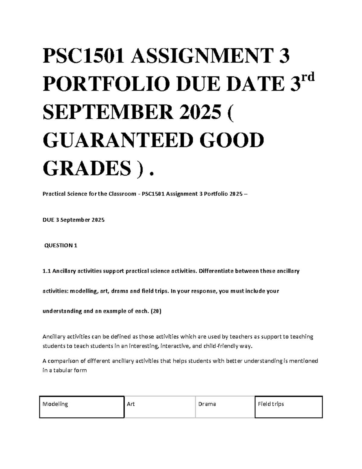 PSC1501 Assignment 3: Practical Science Portfolio Due 3 Sept 2025 - Studocu