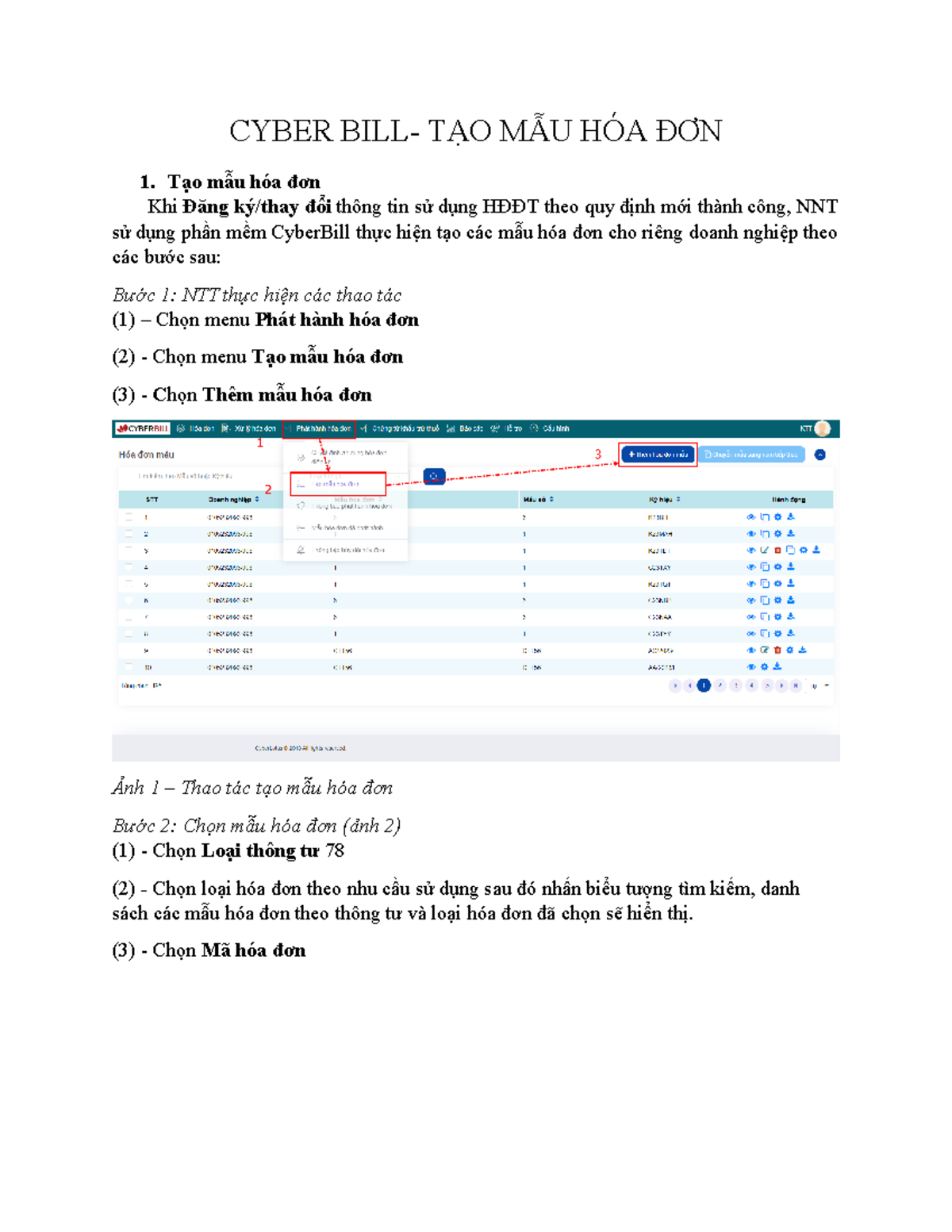 2.CyberBill - Hướng dẫn tạo mẫu hóa đơn điện tử chi tiết - Studocu