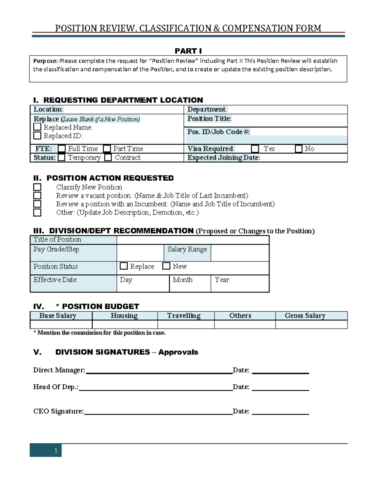 Position Review Form - Management Classification & Compensation - Studocu