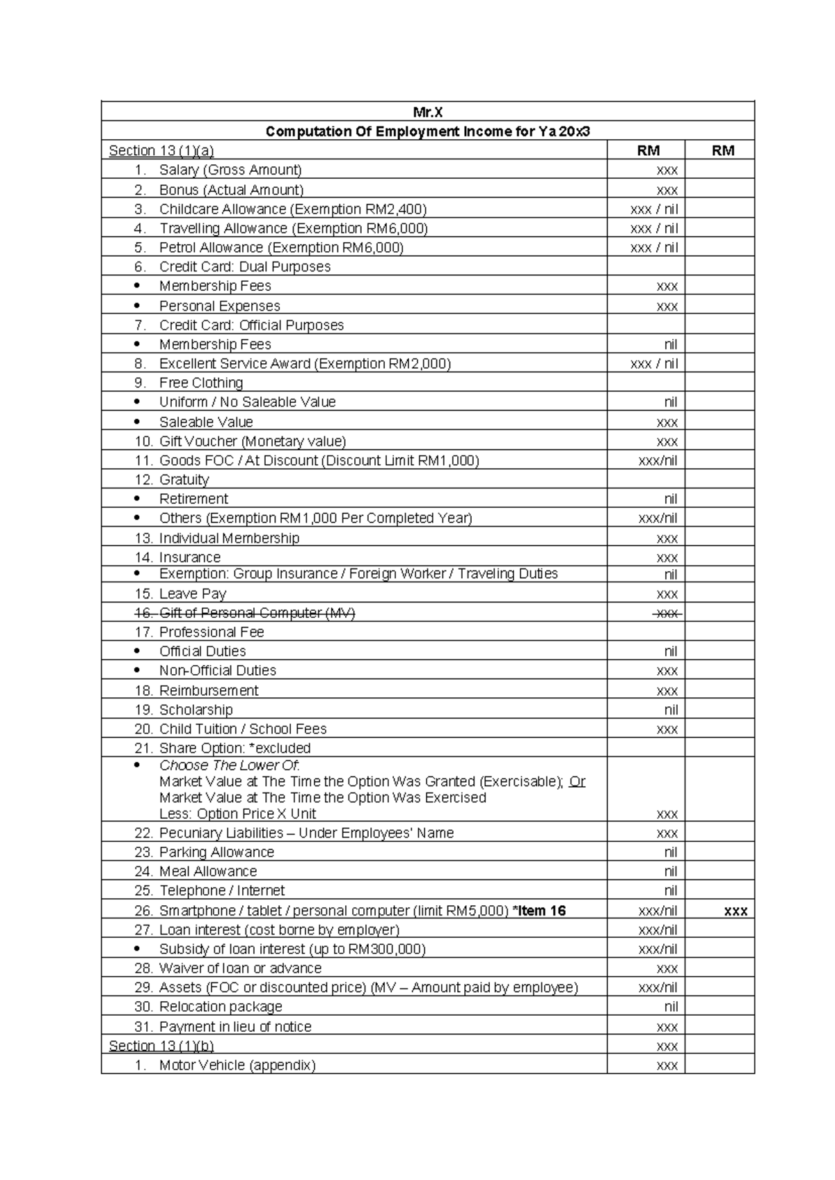 Full Format employment income - Mr Computation Of Employment Income for ...