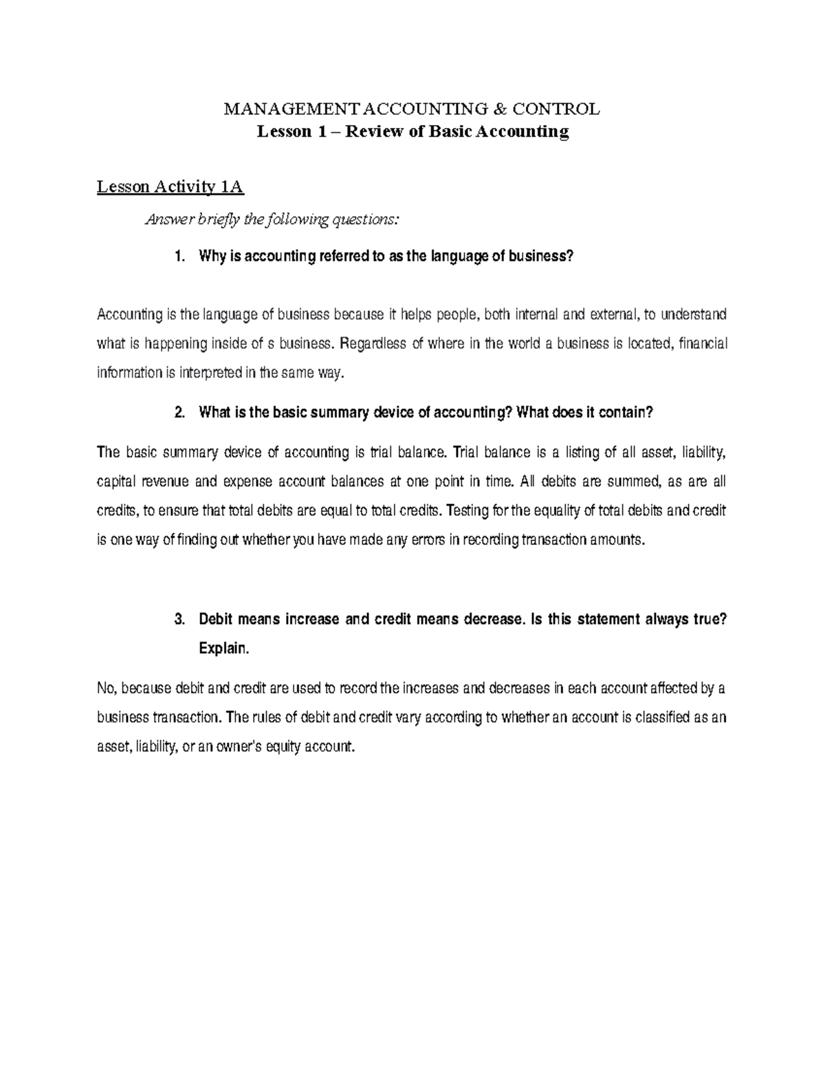 Lesson Activity 1 Review of Basic Accounting - MANAGEMENT ACCOUNTING ...