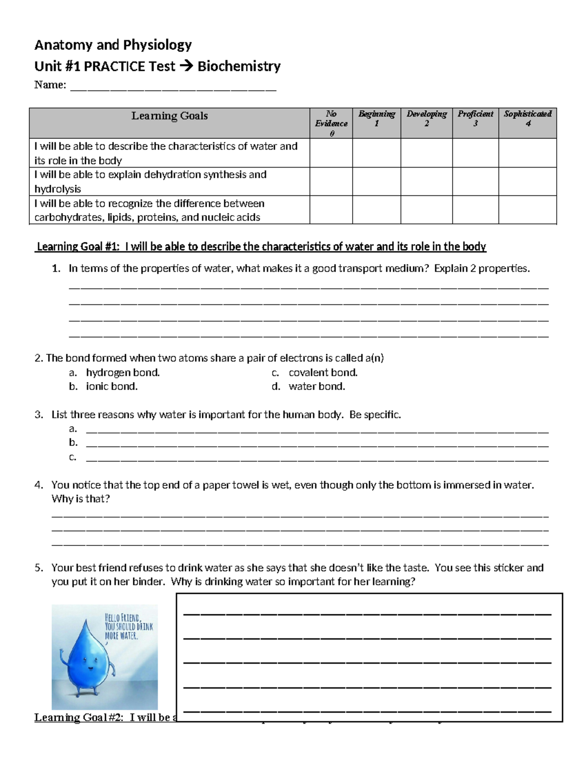Anatomy & Physiology Unit Biochemistry PRACTICE Test - Nov 2026 - Studocu