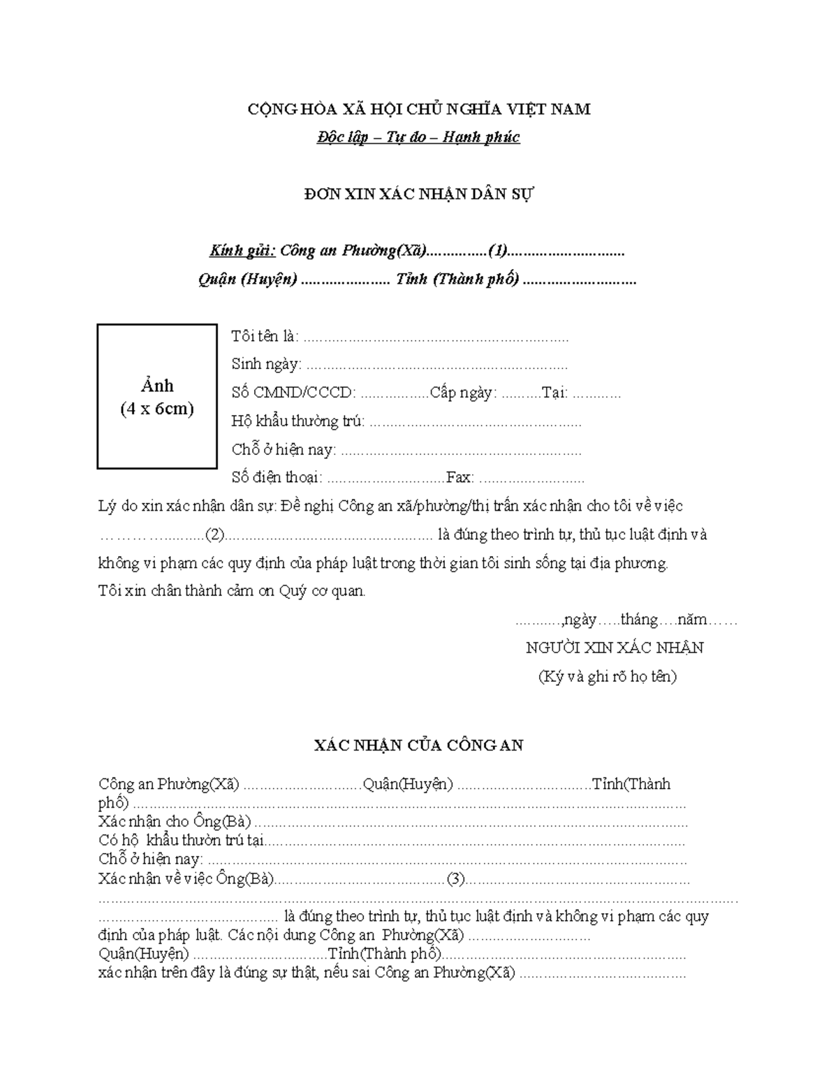 Đơn Xin Xác Nhận Dân Sự - 123 - Studocu