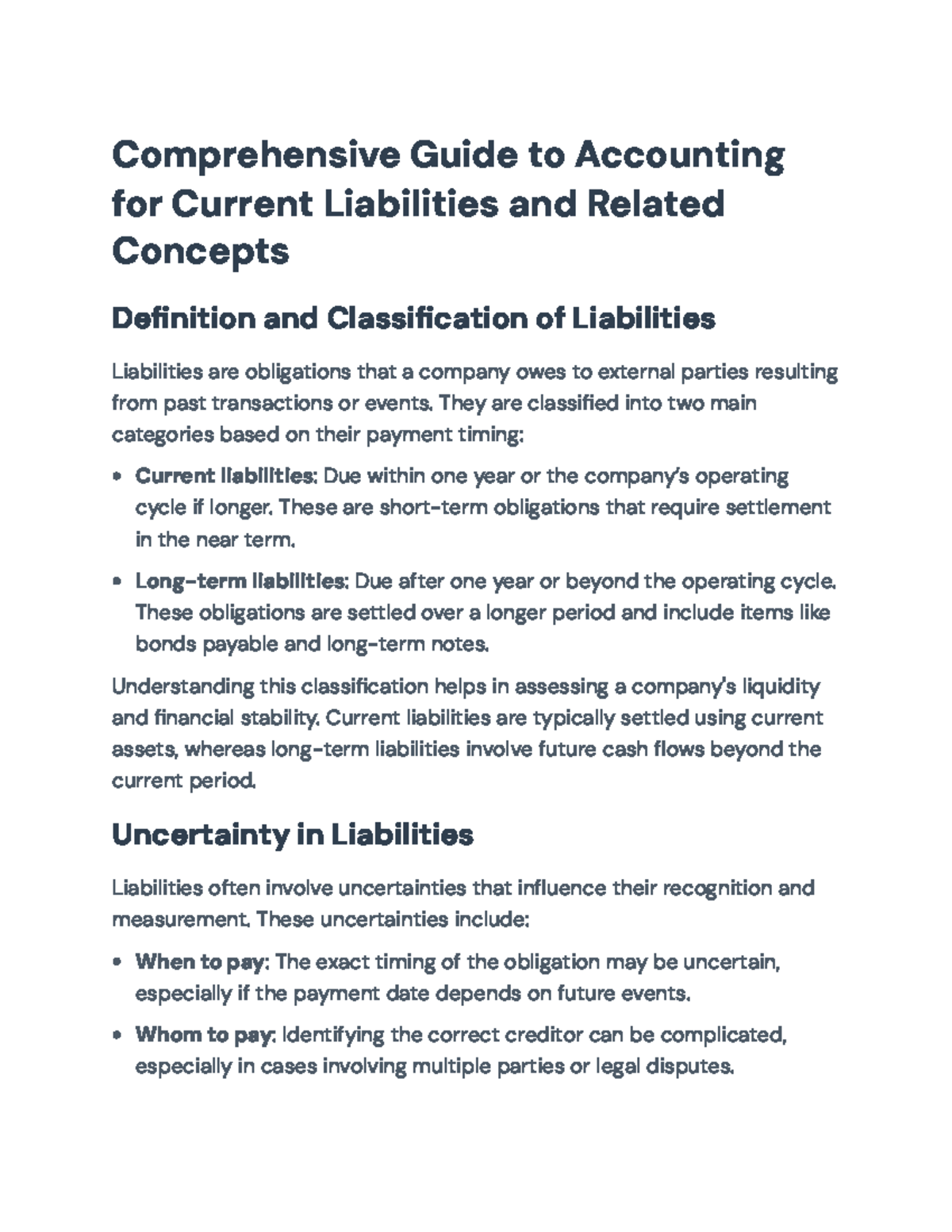 Comprehensive Guide to Accounting for Current Liabilities (ACCT 101 ...