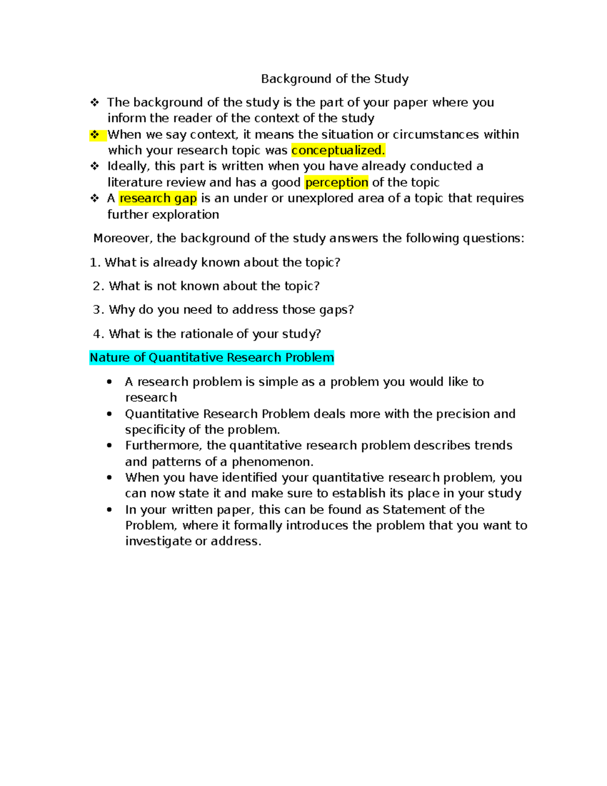Background of the Study: Second Quarter Insights - Studocu