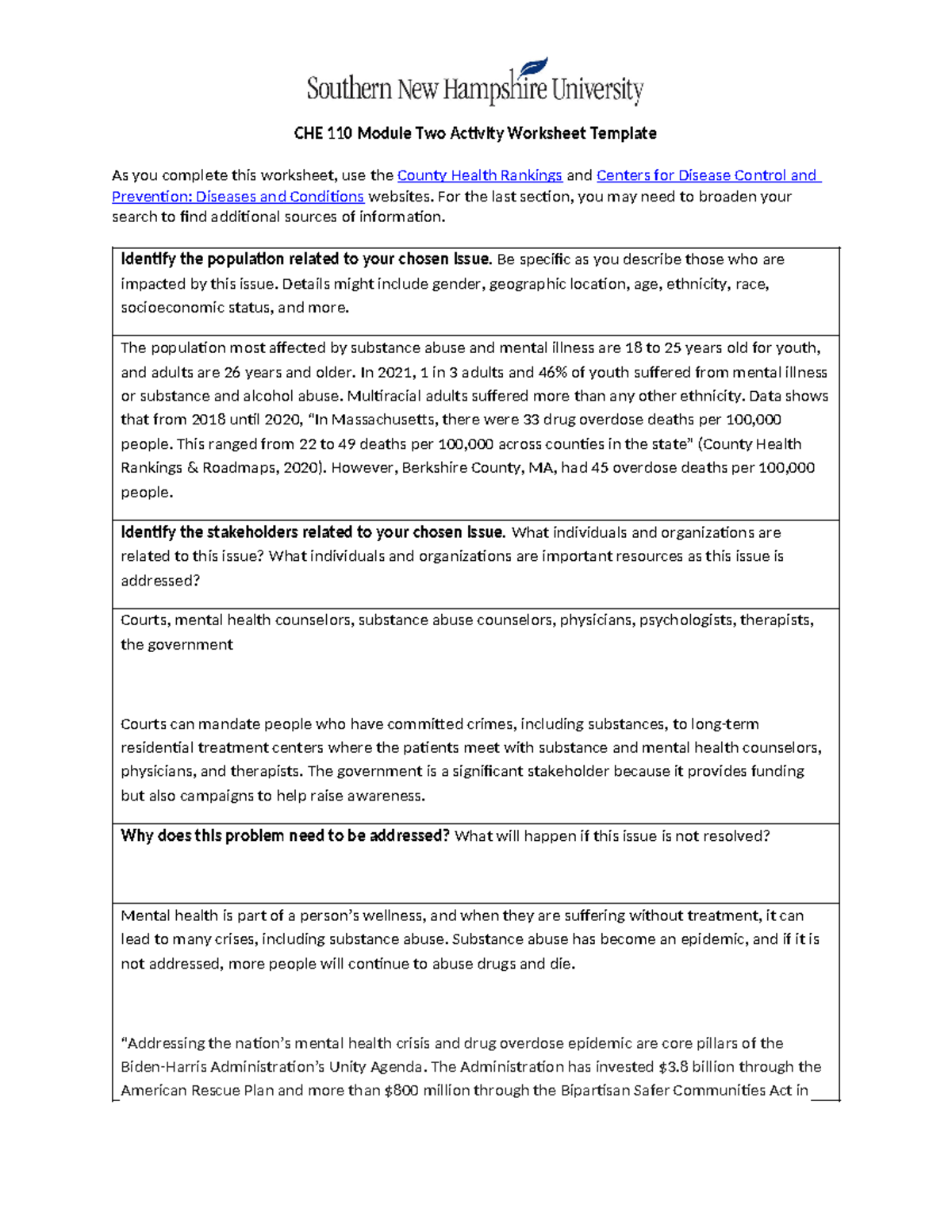 Che110 module two worksheet - CHE 110 Module Two Activity Worksheet Template As you complete ...