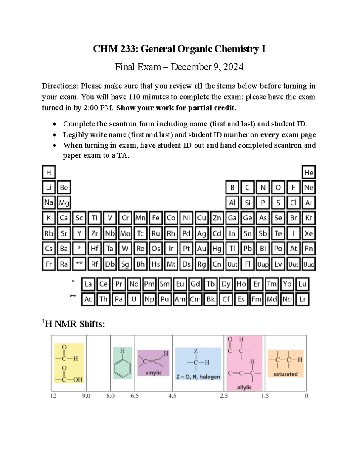 CHM 233: General Organic Chemistry I Final Exam - Studocu