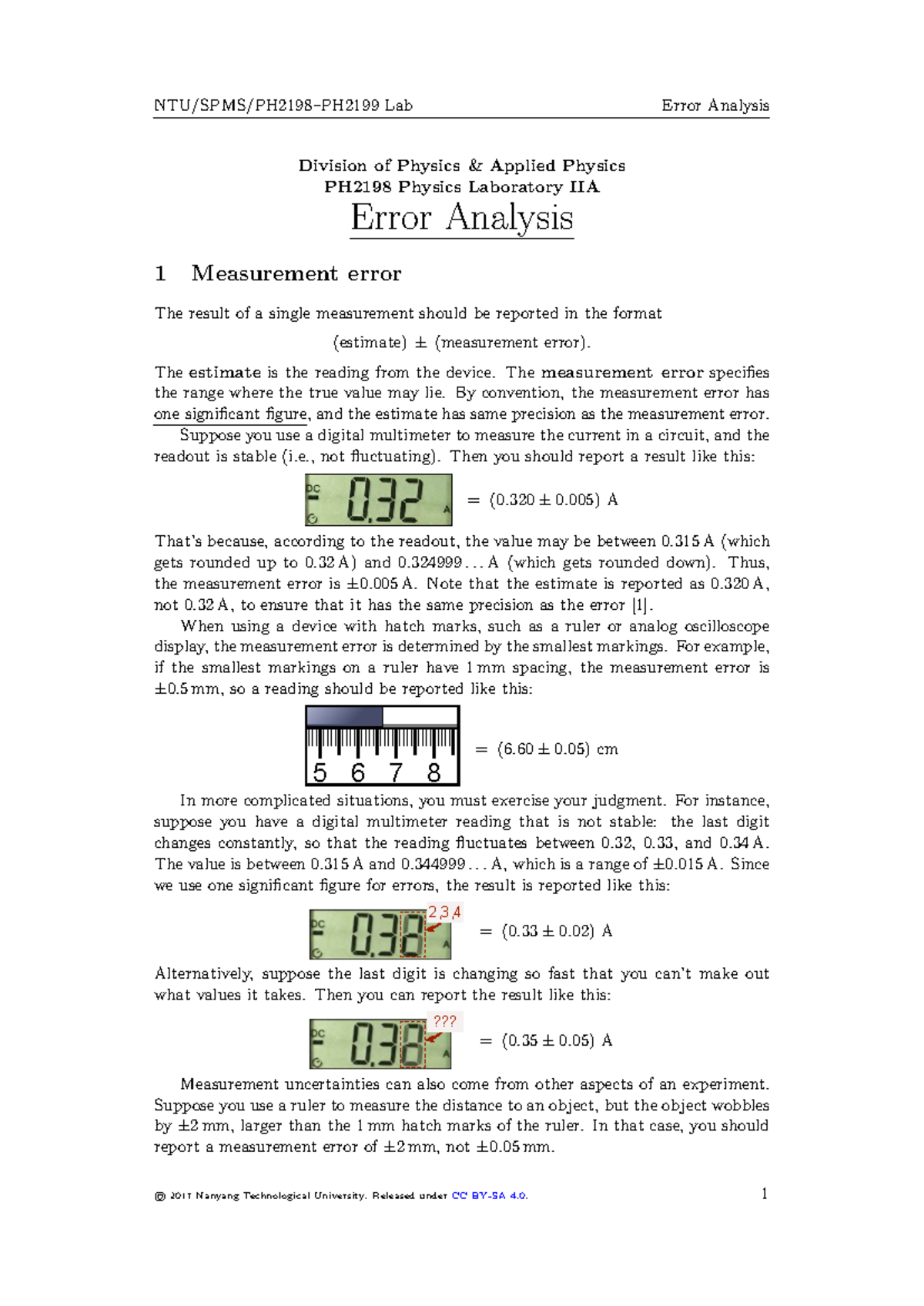 Lab Error Analysis PH2198: Measurement & Sampling Errors in Physics ...