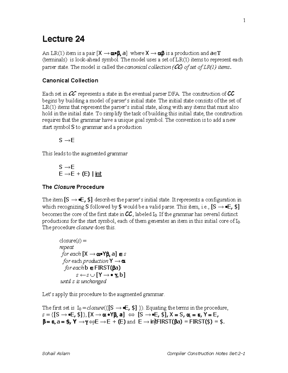 Lecture 24: Understanding LR(1) Items and Canonical Collection in ...