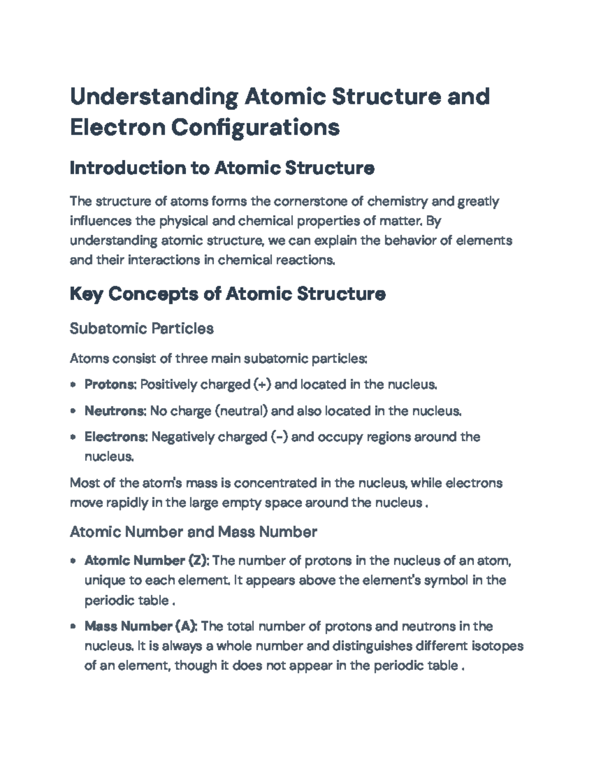Atomic Structure & Electron Configs Overview (Chem 101) - Studocu