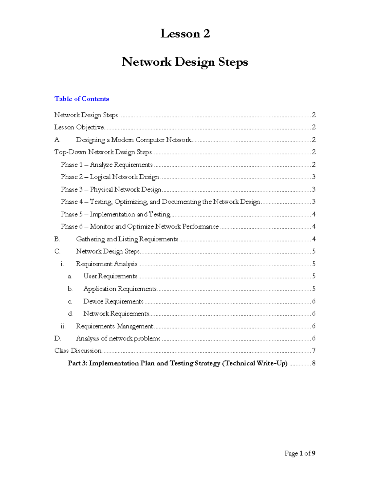 Lesson 2: Network Design Steps for DIT0408 Ltd. - Comprehensive Guide ...