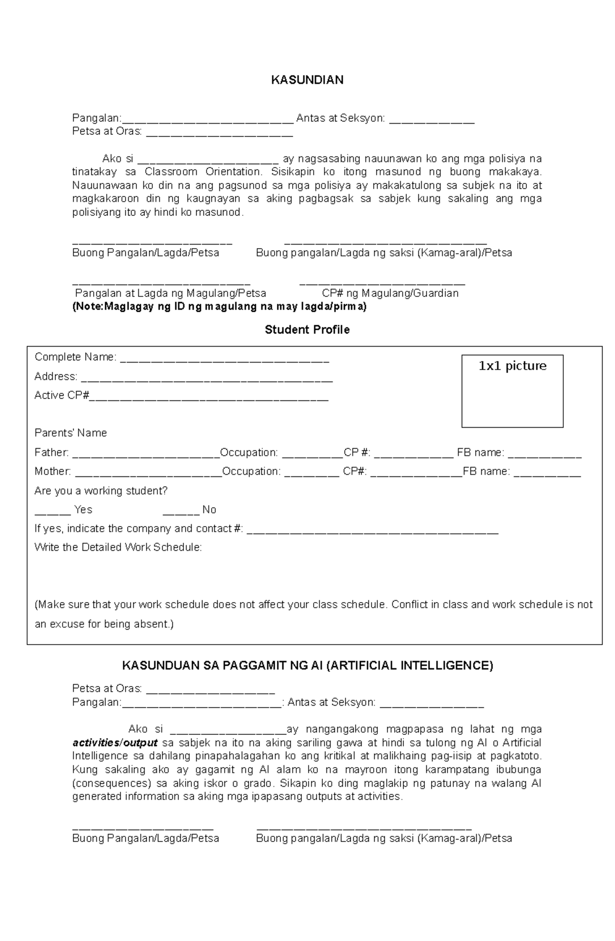UDM - Kasunduan sa Classroom Orientation at AI Usage - Studocu