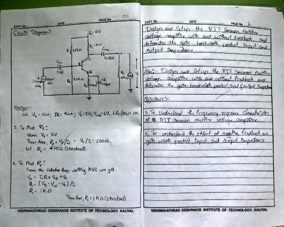 ADSD 1-7 - BJT Common Emitter Amplifier Design and Analysis - Studocu