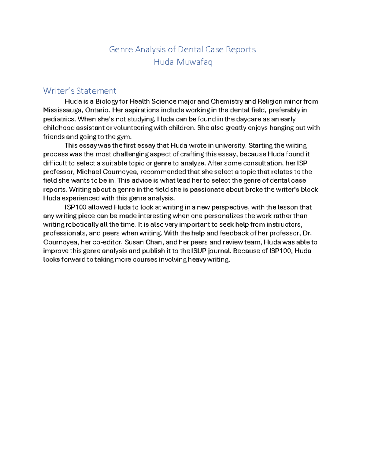 ISP100 Genre Analysis: Dental Case Reports by Huda Muwafaq - Studocu