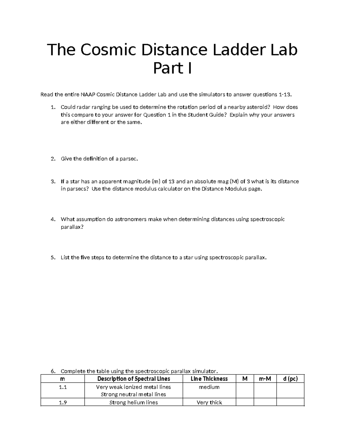 NAAP Cosmic Distance Ladder Lab: Part I Overview and Q&A - Studocu