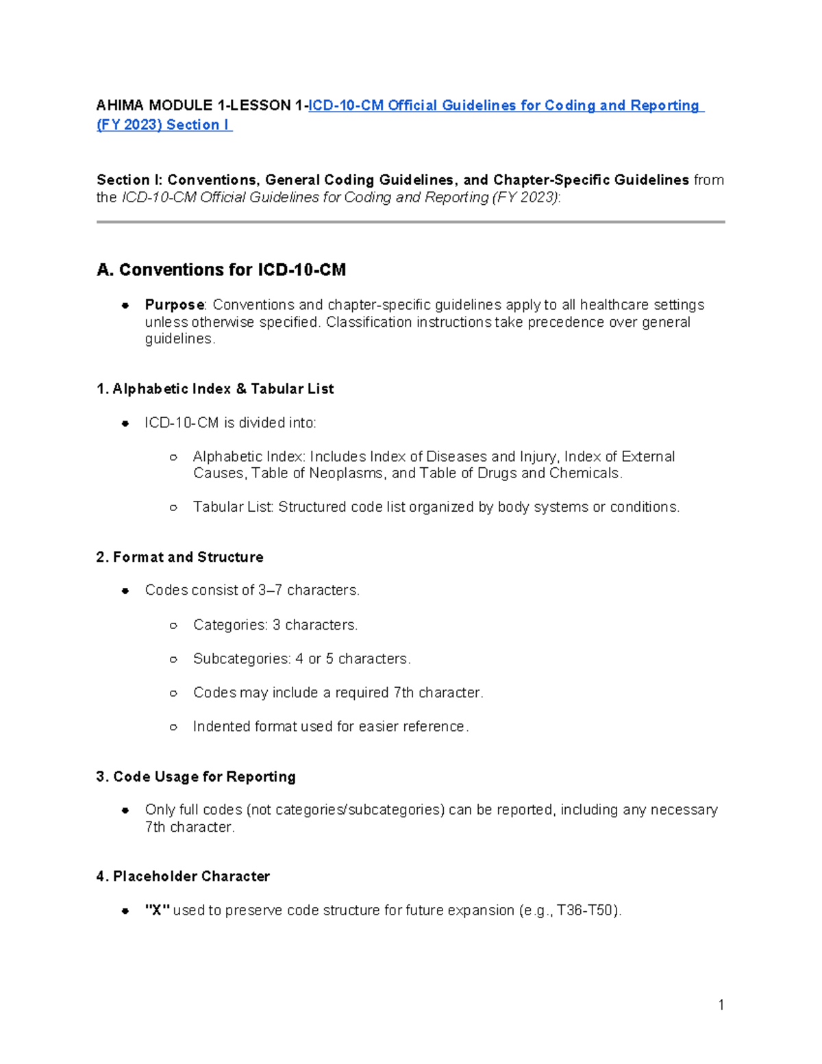 AHIMA MODULE 1 - ICD-10-CM Official Coding Guidelines (FY 2023) - Studocu