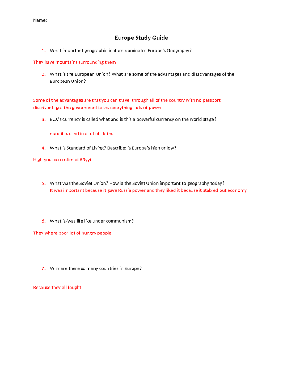 Europe Study Guide: Geography, EU, Currency, and History Insights - Studocu