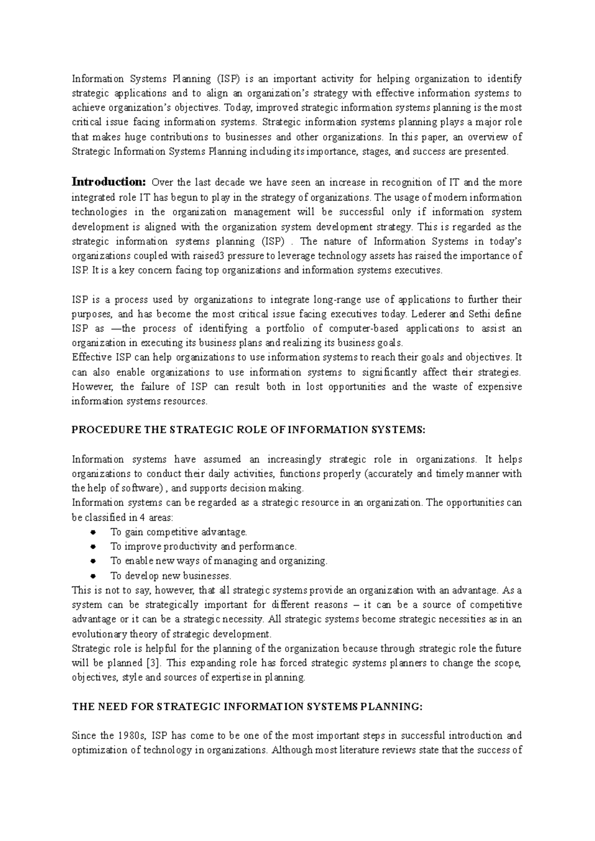 Strategic Information Systems Planning: An Overview and Importance ...