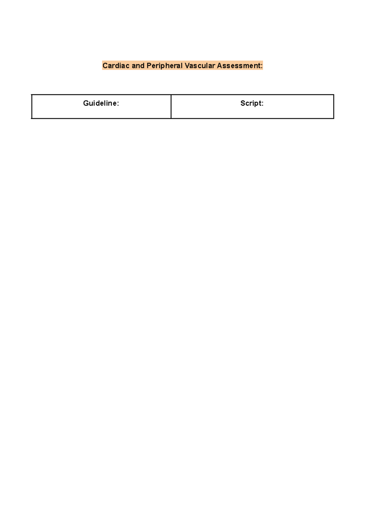 Cardiac and Peripheral Vascular Assessment Guidelines: Level 1 Nursing ...