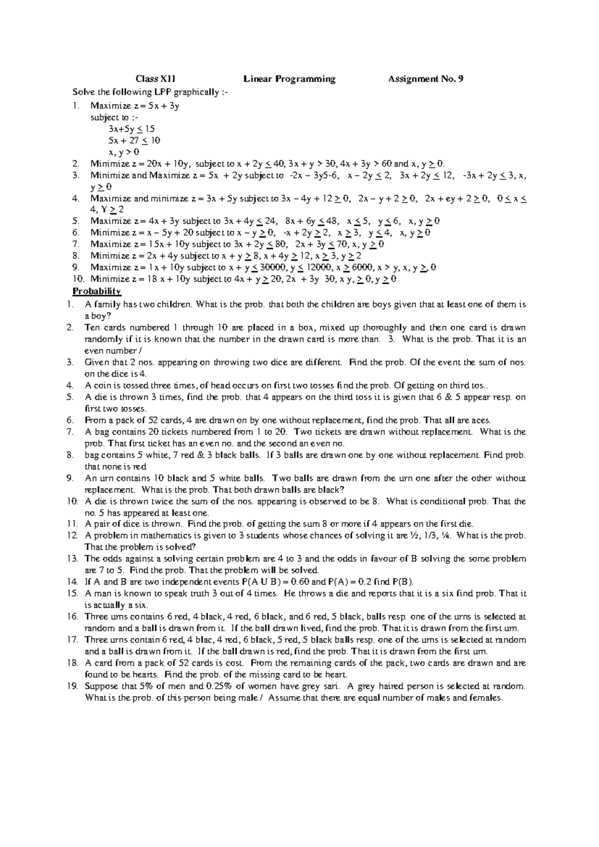 CBSE Class 12 Maths Linear Programming Assignment 01 Solutions - Studocu