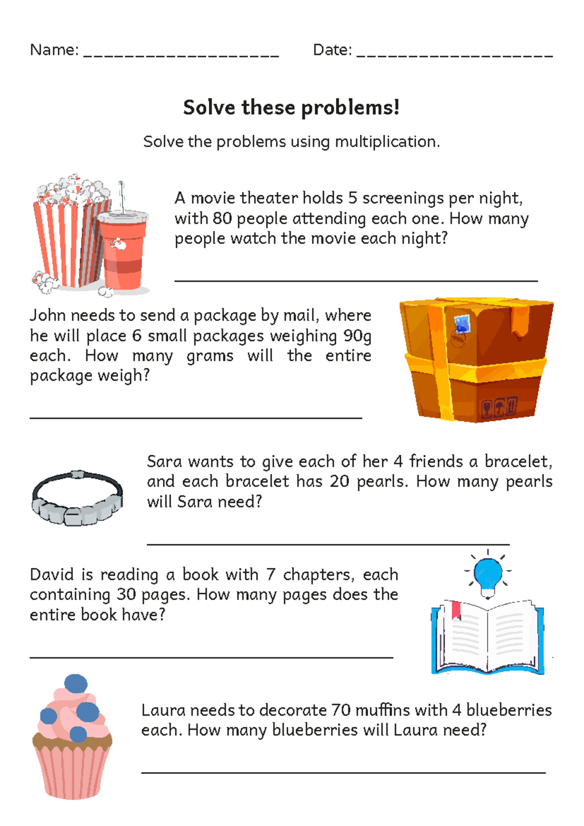 Multiplication Problem Solving - 3rd Grade Worksheet - Name ...