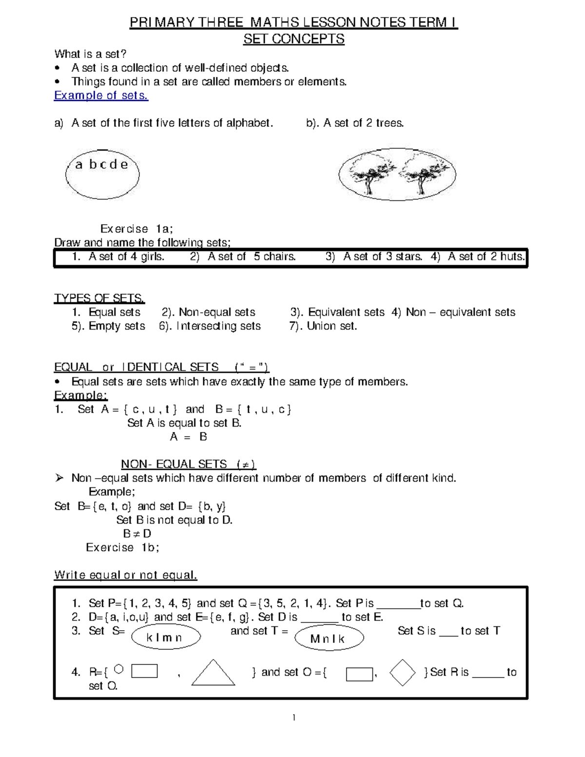 P.3 MATH LESSON NOTES TERM I: SET CONCEPTS & NUMERATION - Studocu