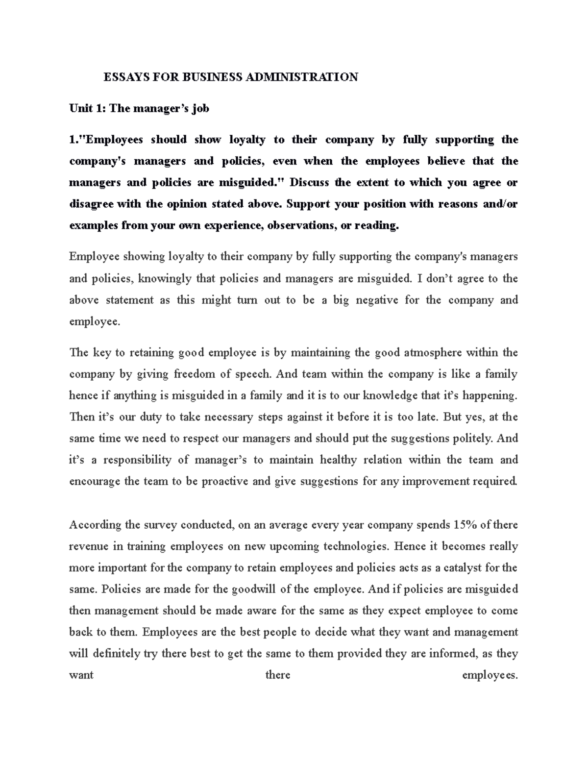 Essays for Business Administration - Final Exam (BA101) - Studocu