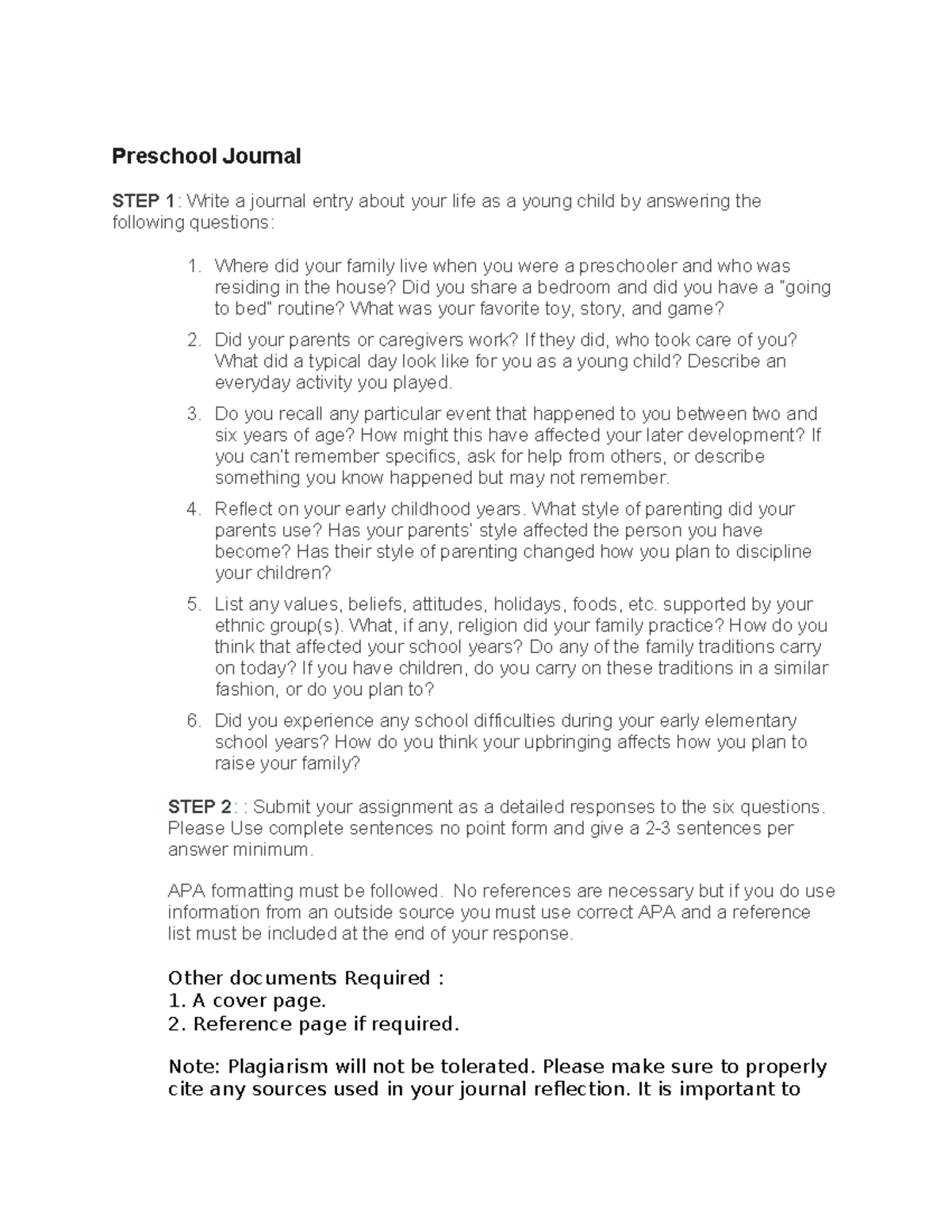 Preschool Journal 1 2 - Preschool Journal STEP 1: Write a journal entry ...