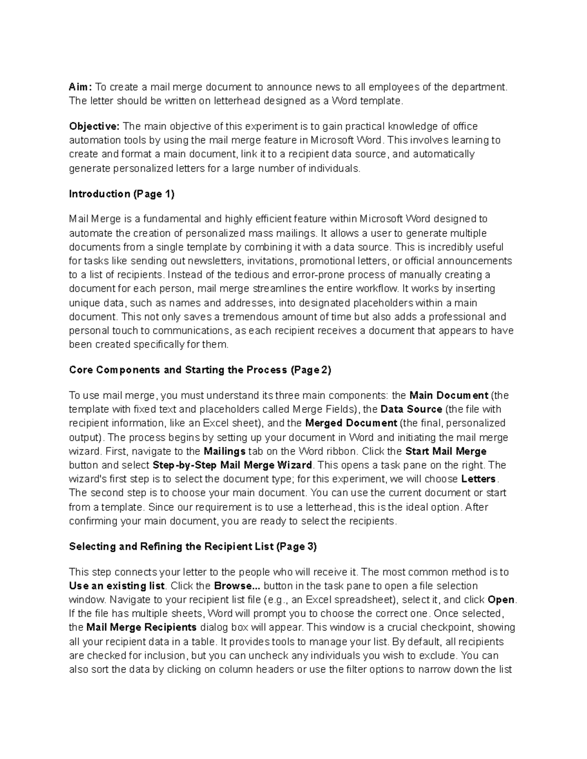 Mail Merge Assignment: Office Automation in Microsoft Word - Studocu
