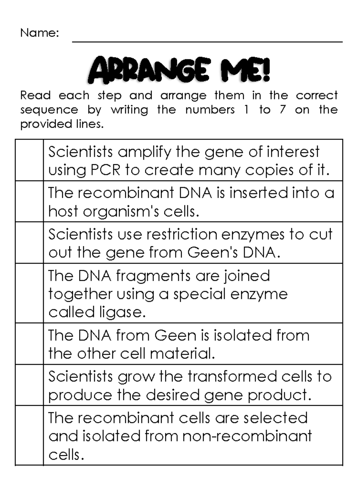 Arrange-me - ARRANGE ME - Scientists amplify the gene of interest using ...