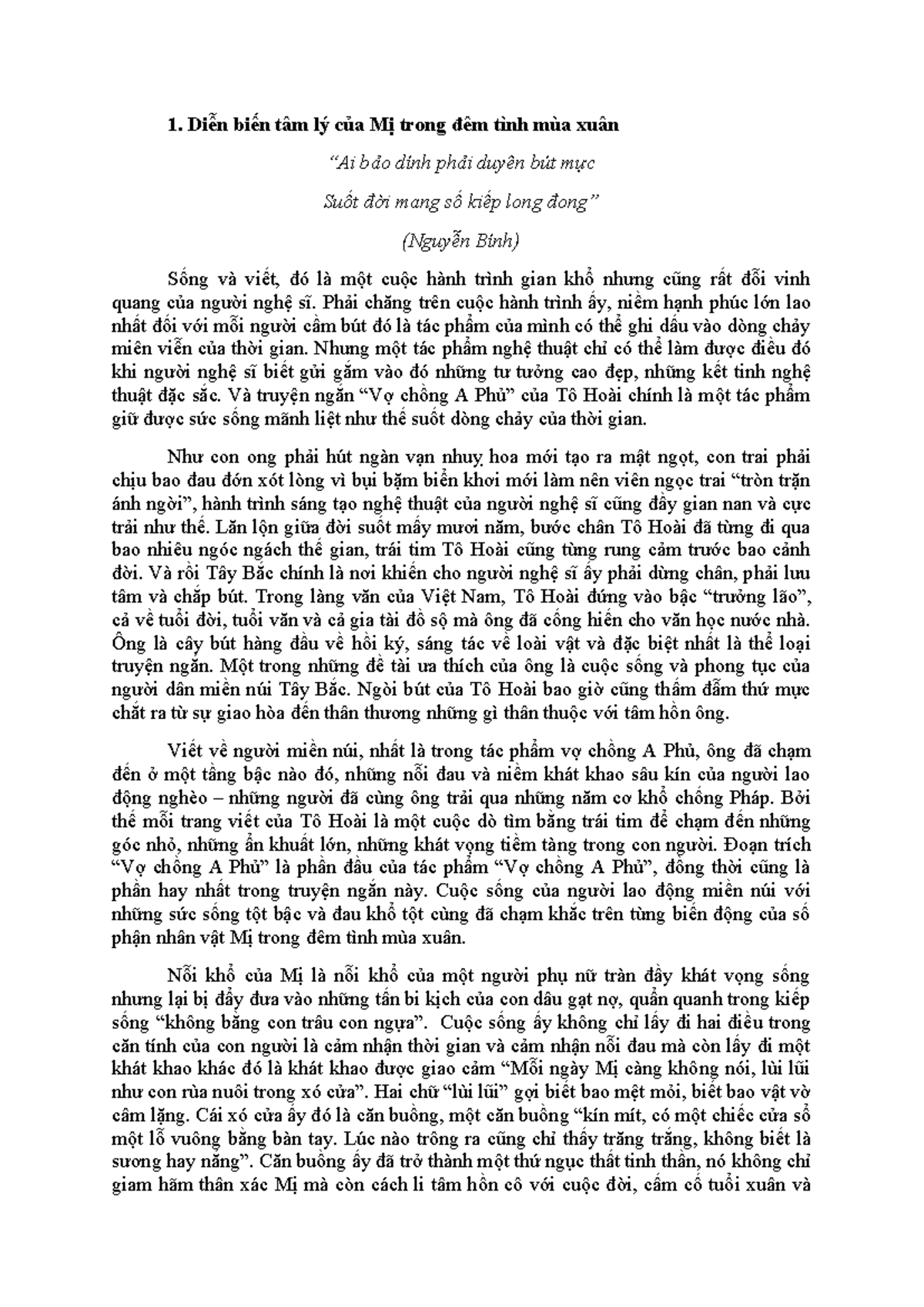 Diễn Biến Tâm Lý Nhân Vật Mị Trong "Vợ Chồng A Phủ" - SCS - Studocu