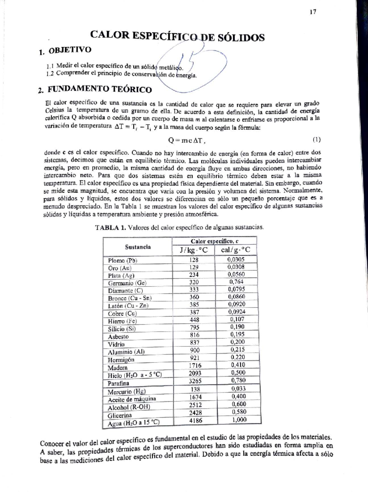 Informe 02 - Calor Específico de Sólidos - 17 CALOR ESPECÍFICO DE ...