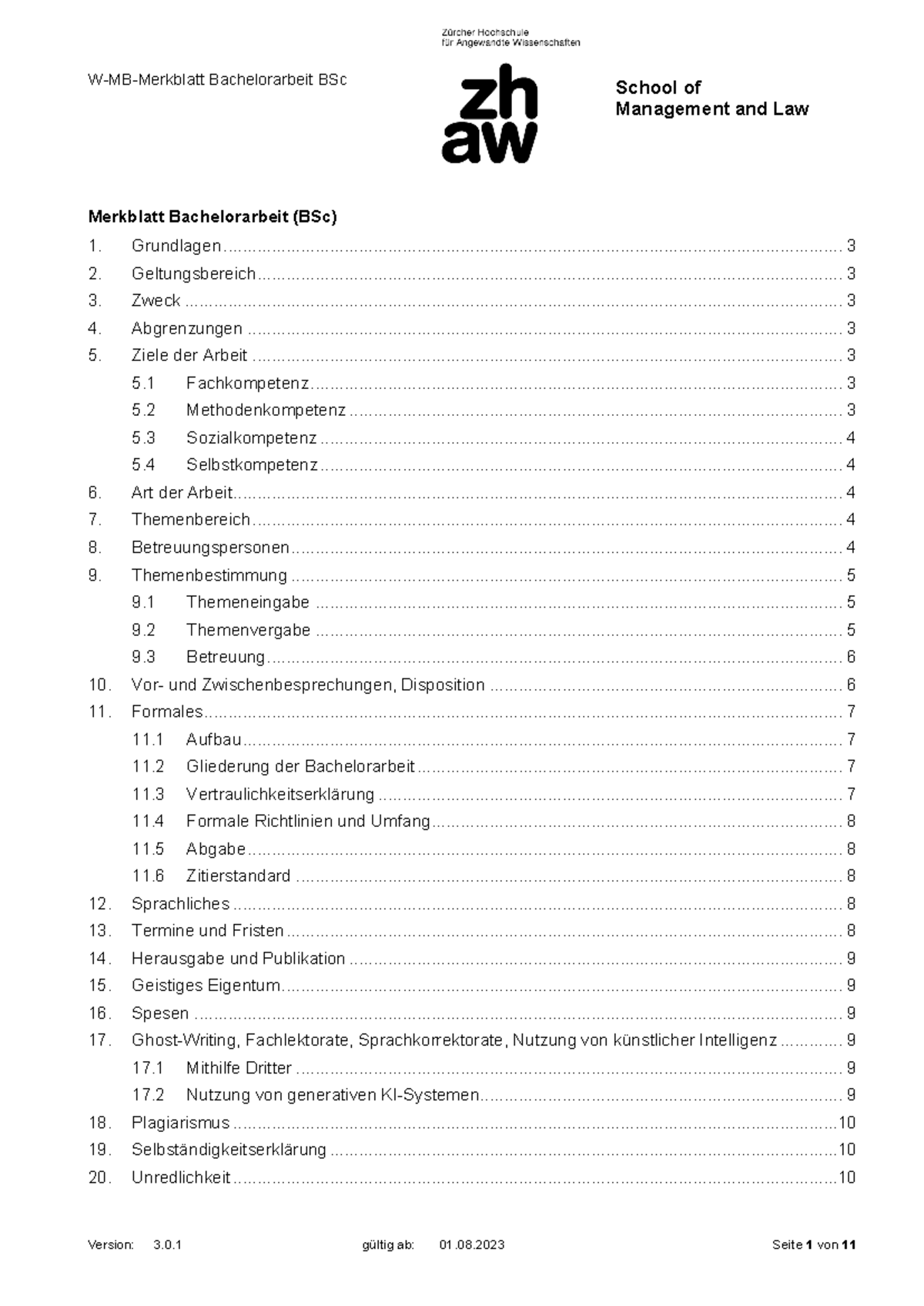 W MB Merkblatt Bachelorarbeit BSc - School of Management and Law ...