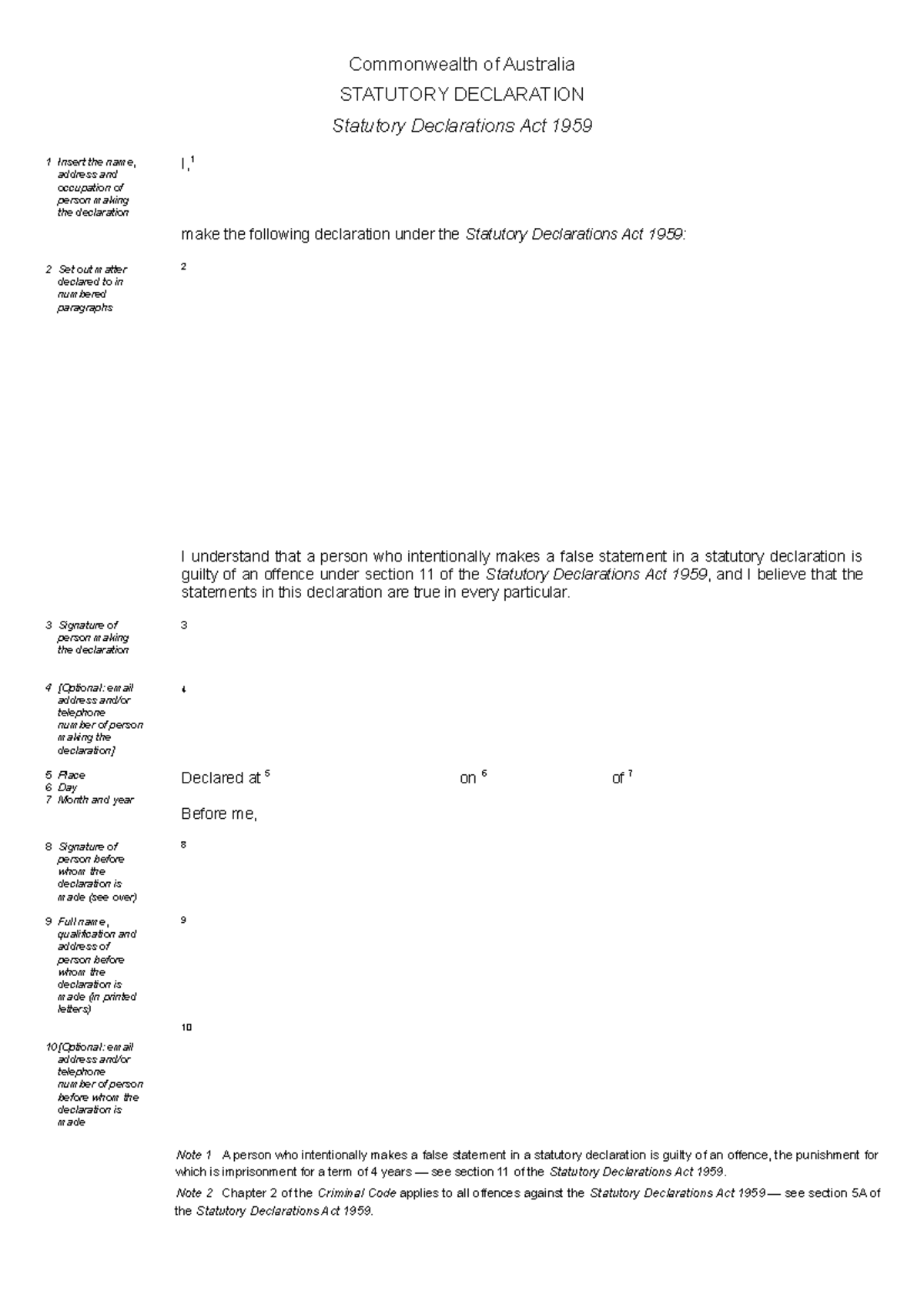 Commonwealth statutory declaration form - Commonwealth of Australia ...