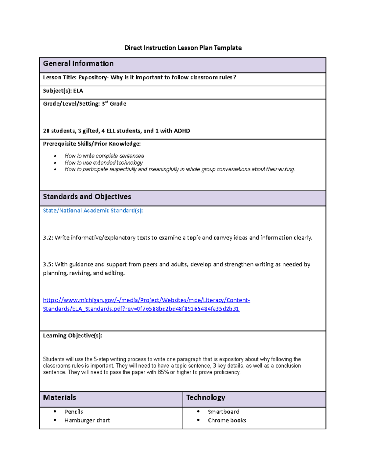 C-365 Task 1-Lesson Plan - Direct Instruction Lesson Plan Template General Information Lesson ...