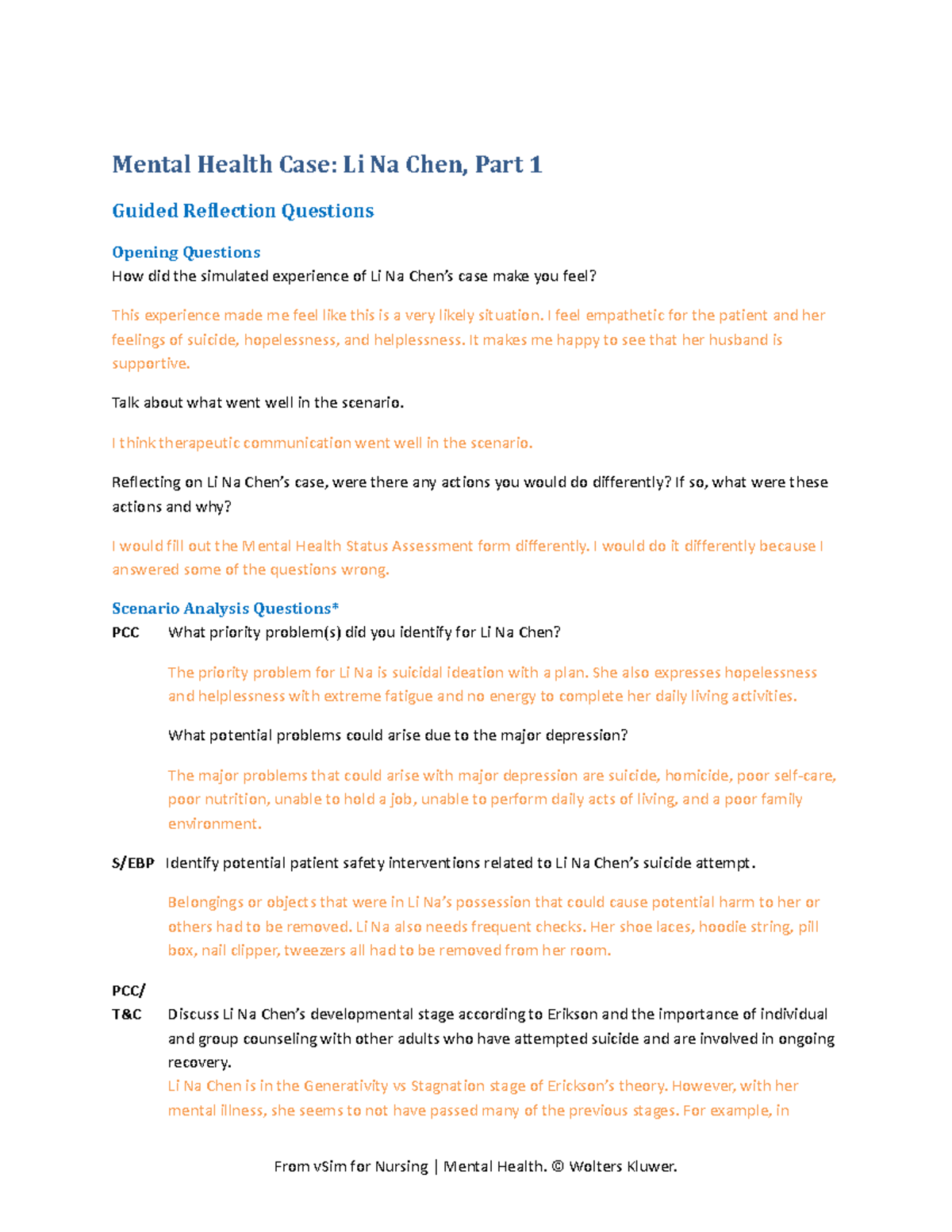 Guided Reflection Questions Li Na Chen Part 1 - Mental Health Case: Li Na Chen, Part 1 Guided ...